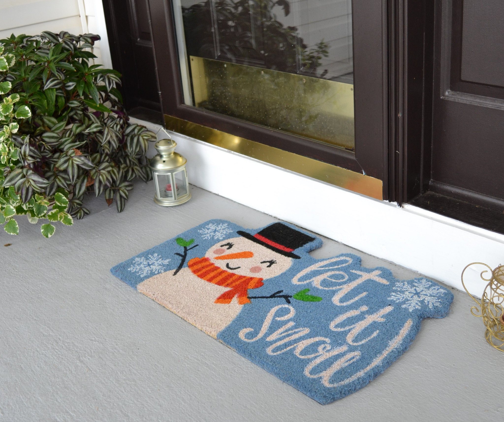 The Holiday Aisle® 18" X 30" Blue and White Coir Snowman Outdoor Winter Door Mat | Wayfair